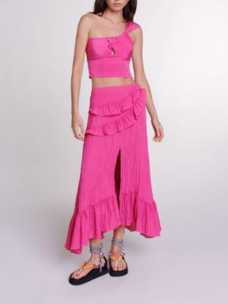 Maje Langer Satinrock In Knitteroptik - Rosa Fuchsia - Gr&ouml;&szlig;e 36 - Maje