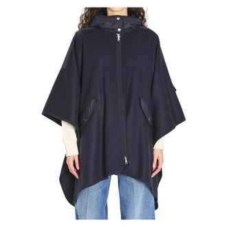 Moncler Kapuzenumhang aus Wolle mit Rei&szlig;verschluss - - Jackets - Damen - Blau - ONE SIZE
