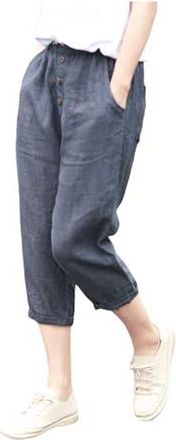 Generic Pantalon Femme d&eacute;contract&eacute; Grande Taille Court Pantalons d&eacute;contract&eacute; en Coton et Lin,Grande Taille,Ample,Taille &eacute;lastique