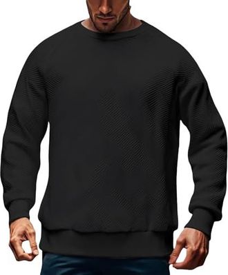 Generic Sweat-shirt l&eacute;ger uni pour homme 2026 &agrave; col rond pour homme - Pull &agrave; manches longues et col rond - Texture g&eacute;om&eacute;trique - Chemise d&eacute;contract&eacute;e pour ent