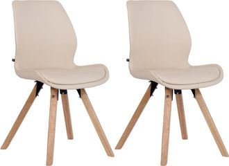 Clp 2er Set Stuhl Luna Kunststoff I Stoff I Samt I Kunstleder I Lehnstuhl mit Holzgestell, Farbe:Creme, Material:Kunstleder