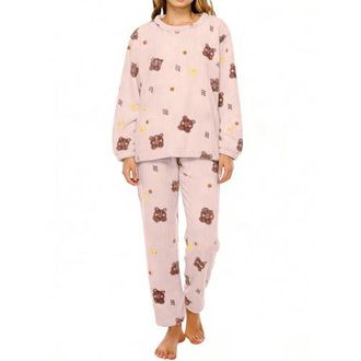 Generic Ensemble de v&ecirc;tements de d&eacute;tente &agrave; manches longues pour femme, pyjama en polaire douce pour femme, ensemble de pyjama en polaire imprim&eacute;e, pull &agrave; col 
