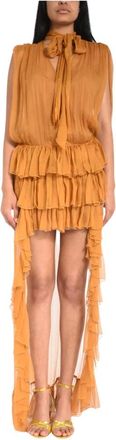 Actualee Femme, Robes, Orange, Taille: 36 FR Asymmetric Ruffle Party Dress