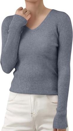 Generic Pull pour femme - Automne et hiver - Couleur unie - Col en V - Coupe ajust&eacute;e - Doux et confortable - Haut d&eacute;contract&eacute; &agrave; manches longues - Chemisier ex