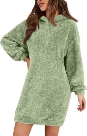 Generic Robe moulante &agrave; manches longues grande taille - Robes d&eacute;contract&eacute;es pour femmes - Robe chandail dhiver &agrave; manches tombantes - Coupe ample - Sweat &agrave; cap