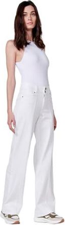 Koröshi Pantalon long en jean large avec fermeture éclair et deux boutons pour femme, blanc, blanc, 38