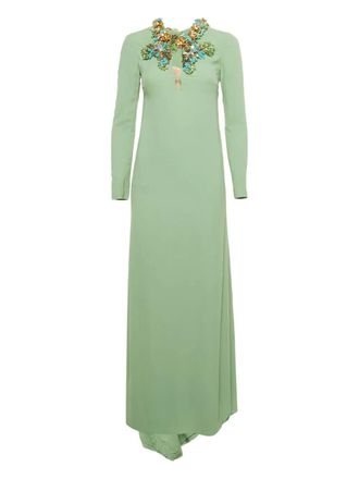 Gucci embellished-neckline dress - Gr&uuml;n