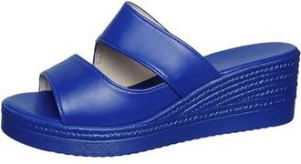 Generic Sandales &agrave; talons compens&eacute;s pour femme - Bout ouvert - L&eacute;g&egrave;res et d&eacute;contract&eacute;es - &Agrave; enfiler - Pour l&eacute;t&eacute; - Chaussures de plage romaines, bleu, 40.5 EU