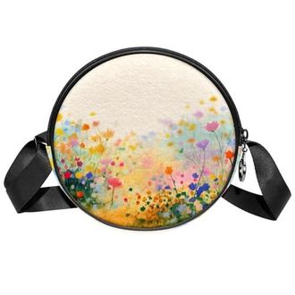 Generic Petit sac &agrave; bandouli&egrave;re circulaire pour femme, sac &agrave; bandouli&egrave;re avec fermeture &eacute;clair et bretelles r&eacute;glables style d&eacute;contract&eacute; pour femmes et filles