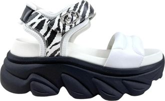 Liu Jo Femme, Chaussures, Blanc, Taille: 36 EU Sandales Chunky avec D&eacute;tails Imprim&eacute; Animal