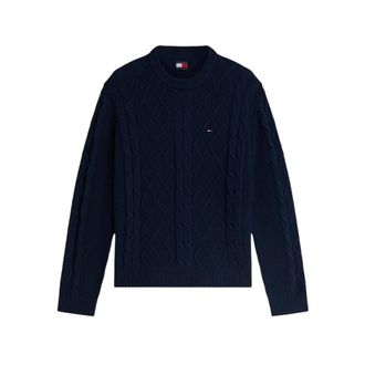 Tommy Jeans Pull Col Rond en Tricot Drapeau - Homme - Pulls - Bleu - Taille: S