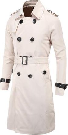 Generic Trench long &agrave; double boutonnage pour homme avec ceinture et revers - Style d&eacute;contract&eacute; - Style streetwear &eacute;l&eacute;gant, beige, 4XL