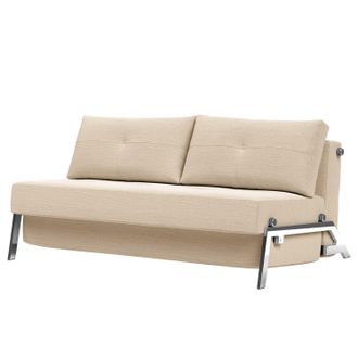 Innovation home24 Schlafsofa Beige Stoff Linen 168cm mit Schlaffunktion Chrom gl&auml;nzend Skandi