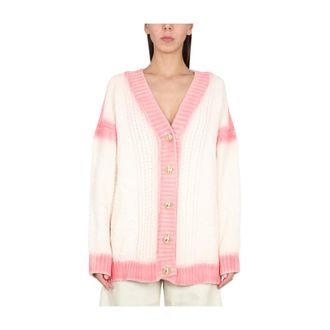 Palm Angels Femme, Pulls, Blanc, Taille: 36 FR Cardigan Effet Cuir Verni