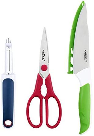 Zyliss E920252 Comfort Küche Starterset, Edelstahl, Mehrfarben, 1x Kochmesser, 1x Küchenschere, 1x Schäler, Spülmaschinenfest, 5 Jahre Garantie