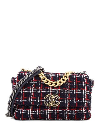 Chanel Mittelgro&szlig;e Flap Umh&auml;ngetasche aus Tweed 19cm - Blau