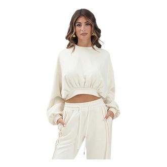 Hinnominate Hinnominate, Femme, Sweatshirts et sweats &agrave; capuche, Beige, Taille: 40 FR Cropped Crewneck SweaT-shirt