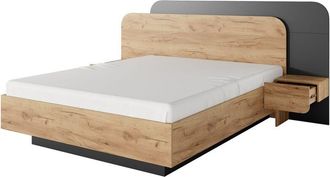 Vente-Unique Vente-unique - Lit avec chevets 160 x 200 cm - Avec LEDs - Coloris : Naturel et anthracite - desado