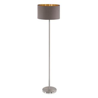 Eglo Stehlampe Maserlo, Textil Stehleuchte, Standleuchte aus Metall in Silber mit Lampenschirm in Cappuccino und Gold, E27 Fassung, inkl. Trittschalter