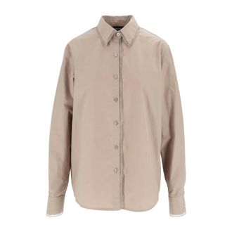 Fabiana Filippi Femme, Blouses et Chemises, Brun, Taille: 38 FR Chemise droite en popeline avec fil diamant, d&eacute;tail tulle