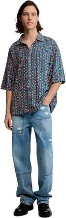 Desigual Kurzarmhemd mit Stickerei in Blau