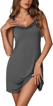 Ekouaer Nuisette Femme Chemise de Nuit Sexy Chic Ete, Gris foncé, M
