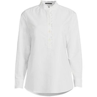 Lands End Oxford-Rüschenhemd, Damen, Größe:44-46 regular, Weiß, Baumwolle, by Lands End