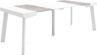 Skraut Home | Ausziehbarertisch | Multifunktionaler ausziehbarer | 220 | Für 10 Gäste | Hölzerne Beine | Moderner Stil | Mattweiß und Zement