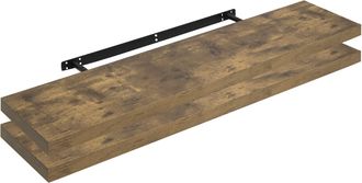 Woltu Wandregal 2 Stück Set Wandboard Bücherregal Regale für Deko Wandablagen aus MDF Holz,Hängeregal Vintagebraun, 120x22.9x3.8cm,RG9315hov-2