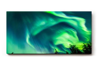 Paul Sinus Art Sinus Art Wandbild 120x60cm Atemberaubende Aurora Borealis mit dynamischem Farbspiel &uuml;ber Silhouetten dunkler B&auml;ume