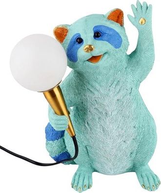 Kare Design Design Tischleuchte Raccoon, Blau, Waschbär Motiv, Tischlampe, Nachttischlampe, Wohnzimmer, Leuchtmittel nicht inklusive, 31x19x18 cm (H-B-T)