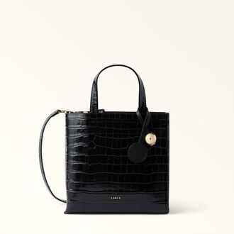 Furla Divide It Tote-bag S Nero Schwarz Kalbsleder Mit Cocco-print Damen