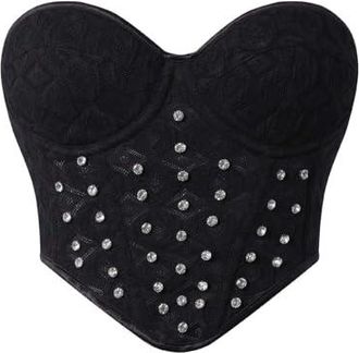 Generic Corset sans couture pour femme - Bandeau sans bretelles avec strass - Bustier push-up confortable &agrave; porter au quotidien, 01 _noir, XL