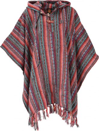 Guru Shop Unisex Poncho Hippie Chic, Ethno Poncho, Andenponcho - Rot/blau, Herren/Damen, Baumwolle