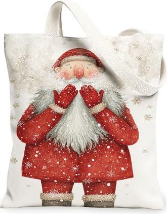 Generic Sacs fourre-tout festifs en toile avec imprim&eacute; de No&euml;l fantaisie, sacs d&eacute;picerie r&eacute;utilisables, l&eacute;gers et lavables avec bandouli&egrave;re pour les vacances,