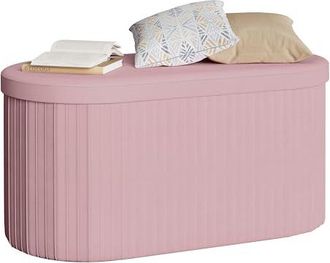 Woltu Banc de Rangement, Banquette Coffre, Ottoman Coffre de Rangement de 76L, Tabouret Pouf Pliable, Banc Bout de Lit, Couvercle Amovible, en Velours, Oval