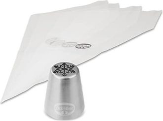 Dr. Oetker Schneeflockentülle mit Spritzbeutel, Wintertülle inkl. 4 Einwegbeutel für tolle Kreationen, Backzubehör zum Dekorieren, Küchenhelfer aus Edelstahl (Fa