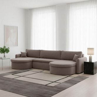 Fun M&ouml;bel Wohnlandschaft Sofa mit Schlaffunktion FELIZ Stoff Faro Braun