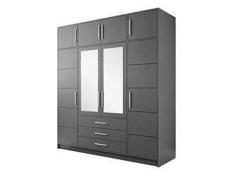 Mirjan24 Dreht&uuml;renschrank + Schrankaufsatz Bado 4D, Kleiderschrank mit Spiegel, Schubladen und Spiegelt&uuml;ren, Elegantes Schlafzimmer Schrank, Jugendzimmer (Grap
