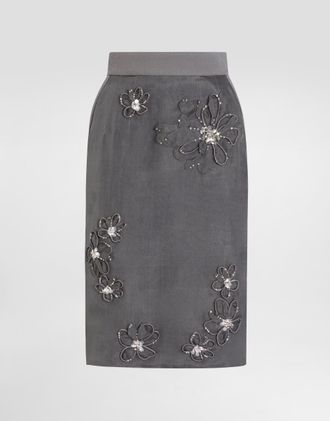 Dolce & Gabbana Midirock Aus Organza Mit Blumenstickerei - Frau Röcke Mehrfarbig 36