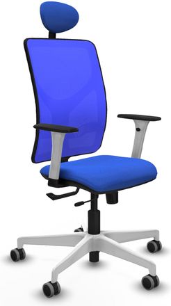 Piqueras y Crespo B&uuml;rostuhl mit wei&szlig;en und schwarzen Armlehnen, h&ouml;henverstellbare Lendenwirbelst&uuml;tze und festes Kopfteil, ausgestattet mit Syncro/Traslack. Blau/Blau