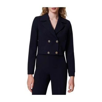 Twinset Femme, Vestes, Bleu, Taille: 36 FR Veste courte en cr&ecirc;pe de cady
