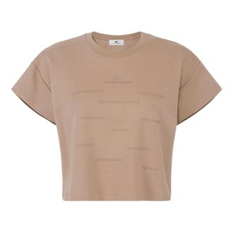 Elisabetta Franchi Femme, Tops, Beige, Taille: 42 FR T-shirt &agrave; Manches Courtes avec Lettrage