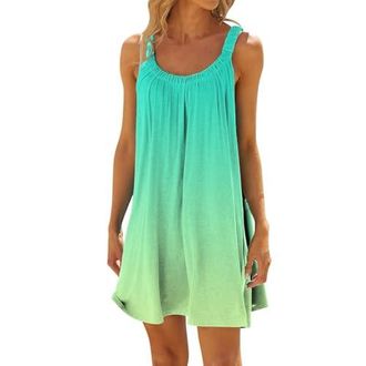 Generic Robe d&eacute;t&eacute; pour femme - Mode d&eacute;t&eacute; - D&eacute;grad&eacute; de couleur - Pliss&eacute; - Sans manches - Bandouli&egrave;re - Vacances &agrave; la plage - Robe d&eacute;contract&eacute;e, vert, XXL