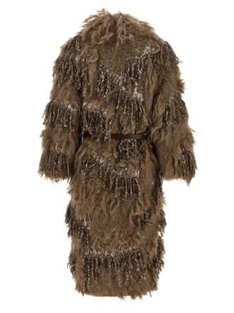 Brunello Cucinelli Dazzling Moss Embroidery Mohair & Wool Coat - Moss