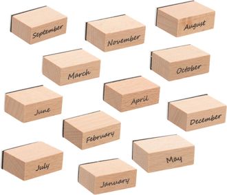 NUOBESTY Holzstempel Für Monate Muster Diy Handwerk Monatsstempel Holz Briefmarken Zum Dekorieren Von Karten Umschlägen Scrapbooks Papier Stoff Glas Und Holz