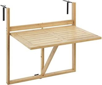 WENKO Bambus Balkon-Klapptisch Waikiki, Tisch zum Einh&auml;ngen am Balkon-Gel&auml;nder mit stufenlos einstellbaren Wandhaltern und herunter klappbarer Tischplatte a