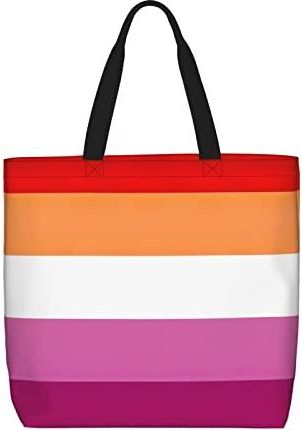 Generic Sac De Courses Drapeau De La Fiert&eacute; Lesbienne Sac Cabas Avec Poign&eacute;es R&eacute;utilisable Sacs En Toile &Eacute;paule, Pour Burea, Shopping, Filles, Voyage