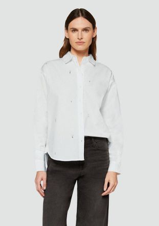 s.Oliver Langarmbluse Bluse Baumwollbluse mit Schmucksteinen