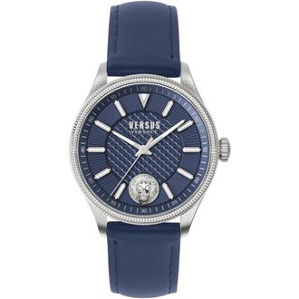 Versus Homme, Accessoires, Gris, Taille: ONE Size Montre en Cuir Colonne Cadran Bleu